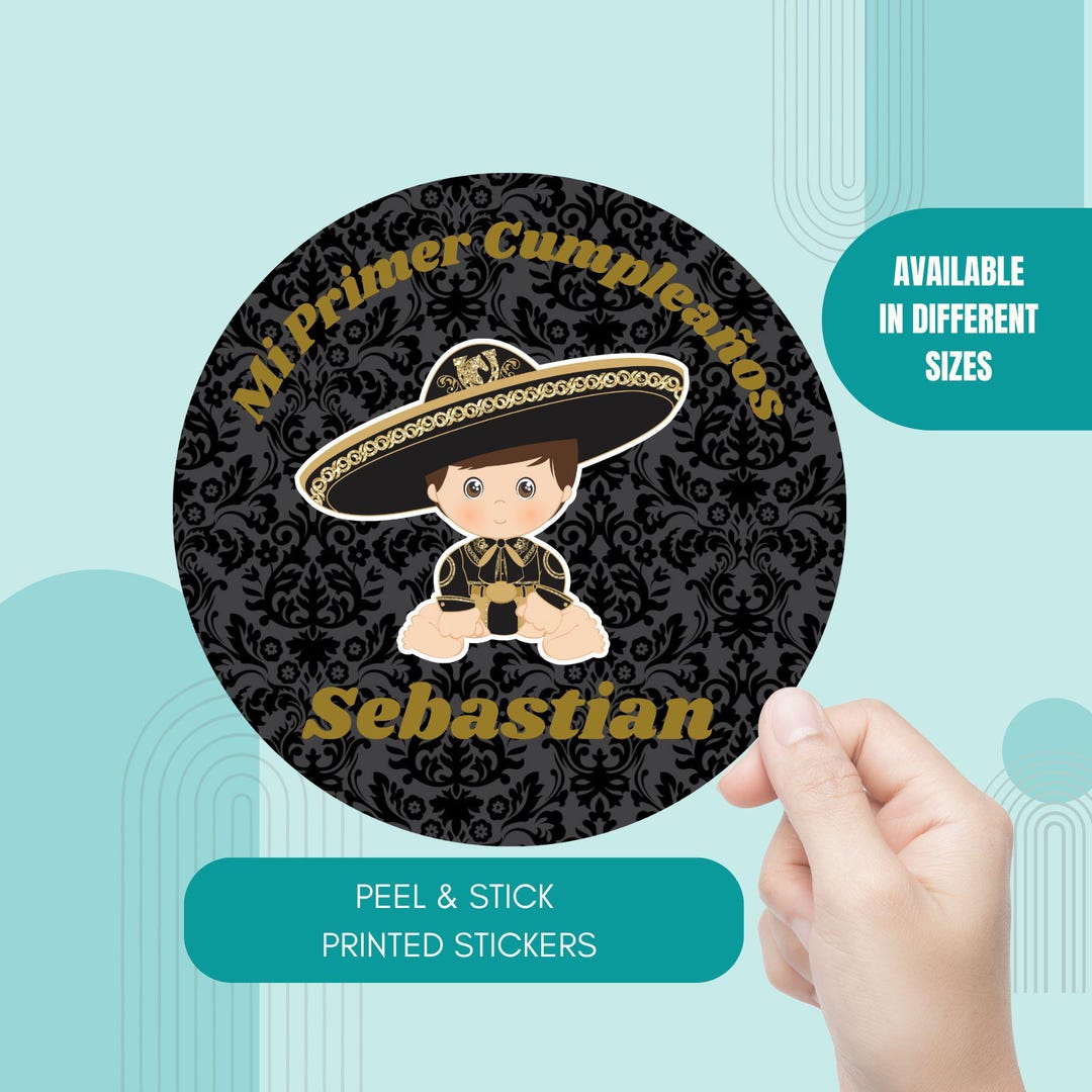 Black and Gold Charro Stickers, Mexican Fiesta, Mi Bautizo Charro ...