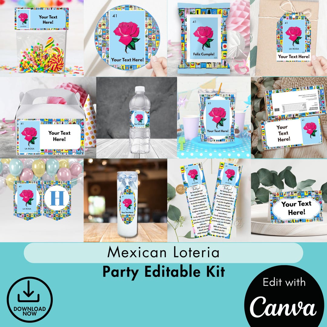Mexican Loteria Party Editable Kit | Loteria Party Bundle | Canva ...