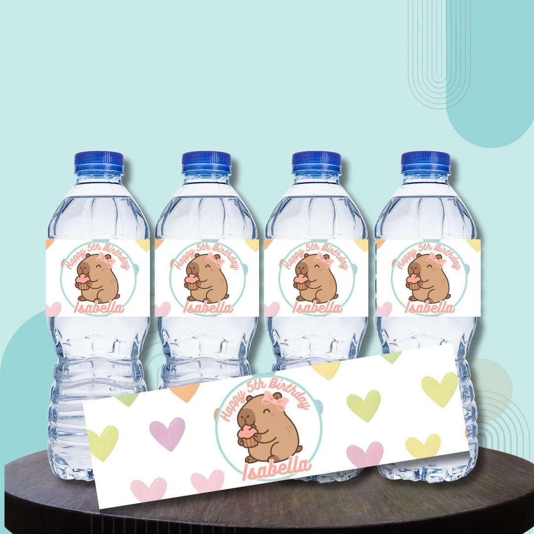 Capybara Birthday Water Bottle Labels: Kawaii Party Wrappers (24pcs) - Etsy