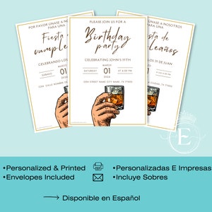Whiskey Birthday Invitation, Printed Birthday Invitations, Manly ...