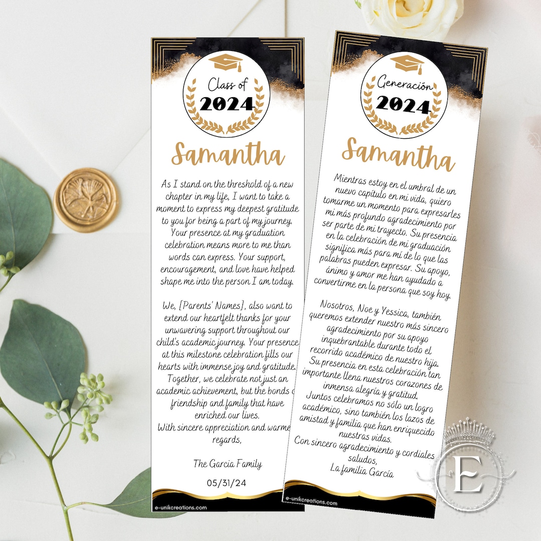 Graduation Bookmark, Graduate Favors, Class of 2024 Mementos, Guests ...