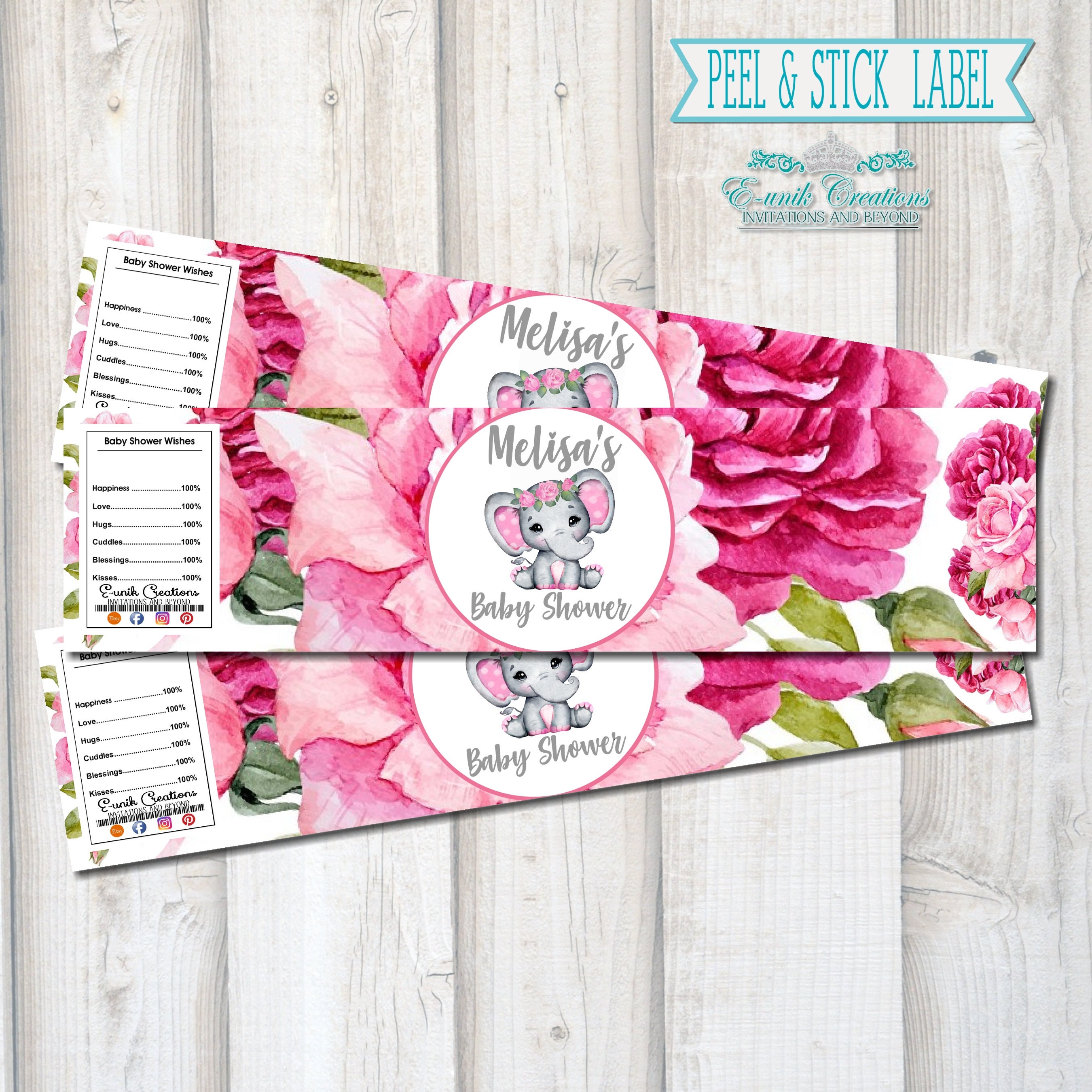 Girl Elephant Label Elephant Baby Shower Water Bottle - Etsy