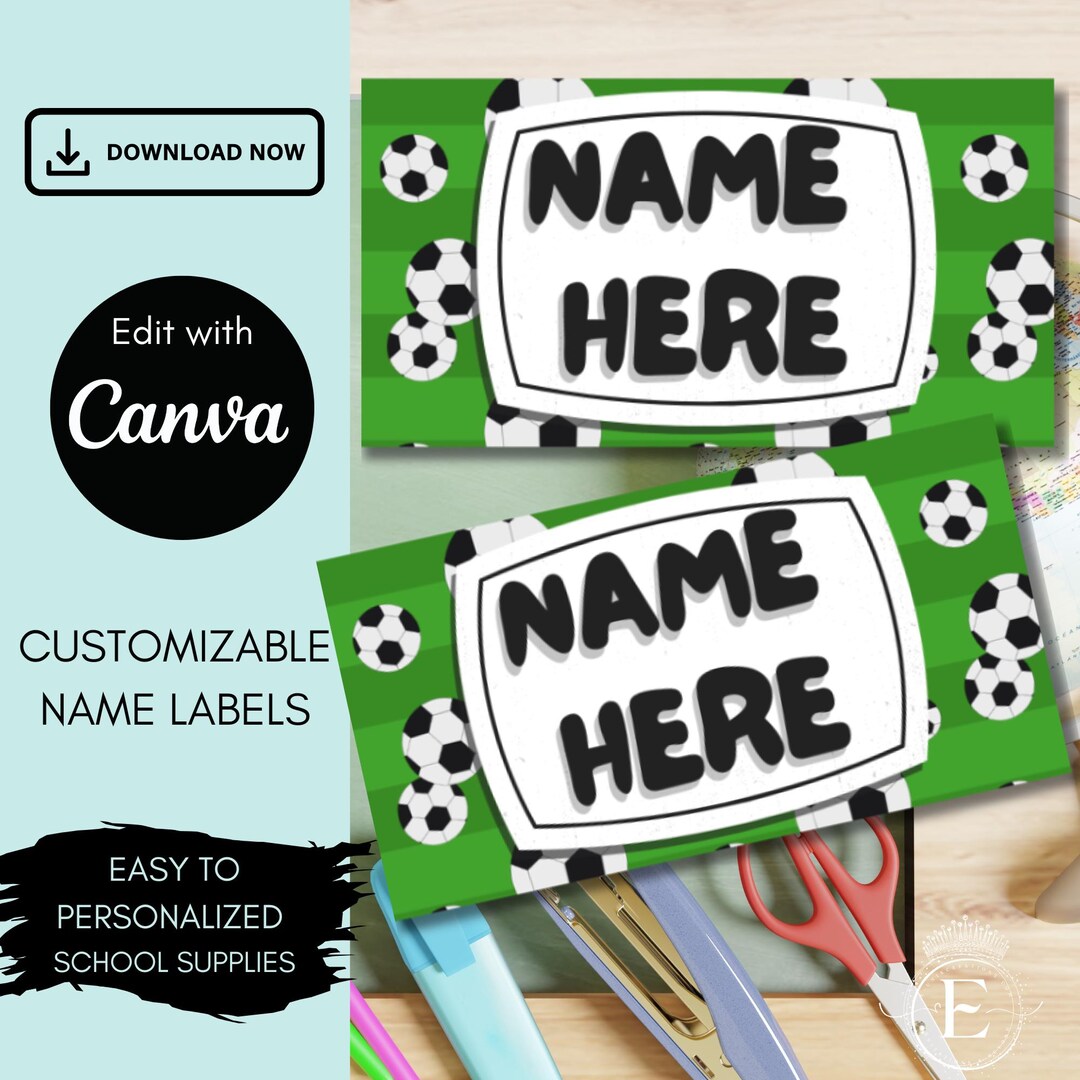 Soccer Name Labels Template: Editable School Stickers (canva Template ...