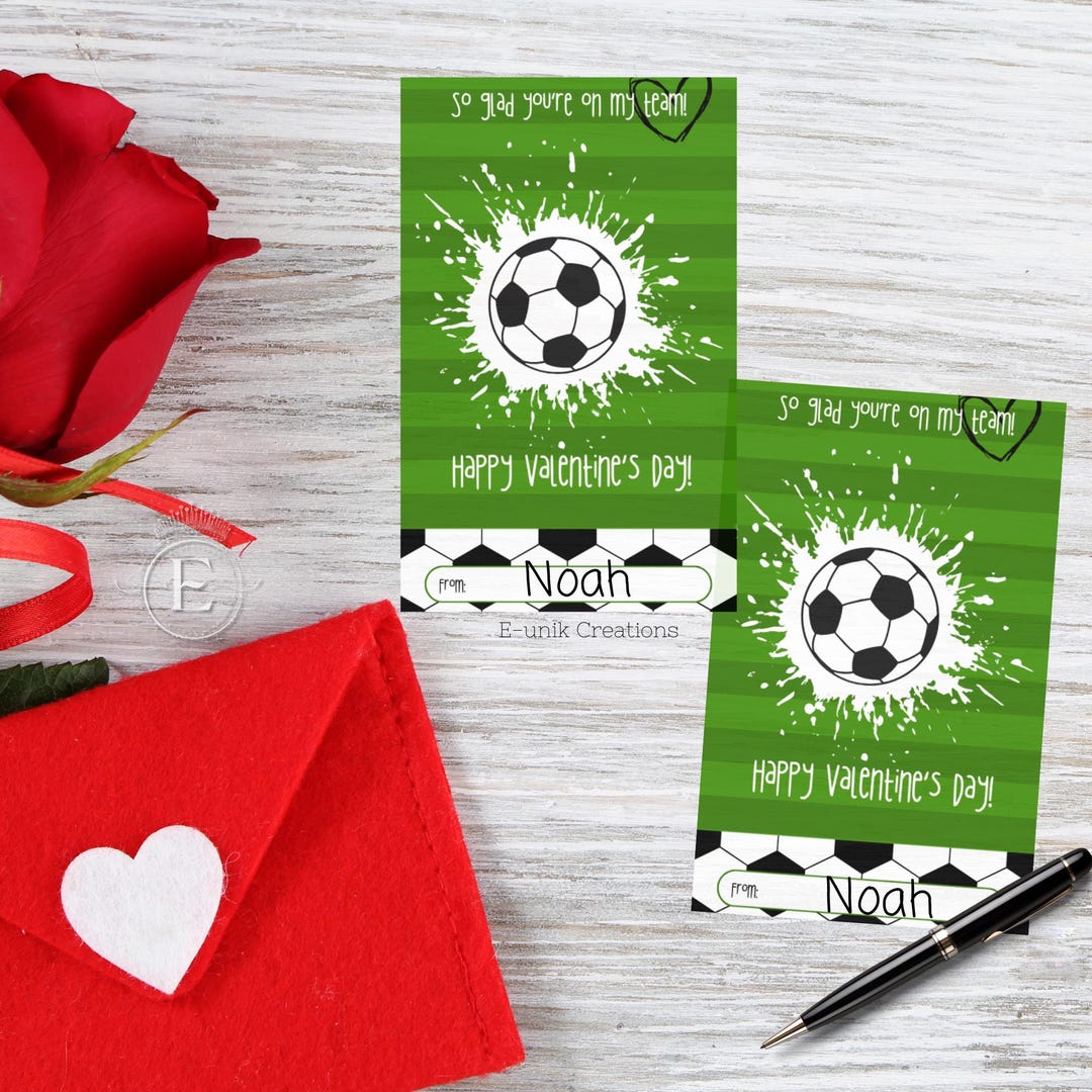 Soccer Valentine's Card, Kid's Classroom Gift Tag, Soccer Ball ...
