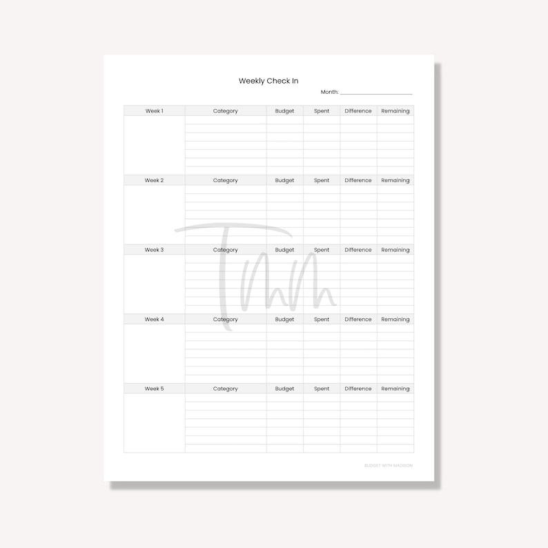 Weekly Check-in Template Printable Sheet Tracker - Etsy