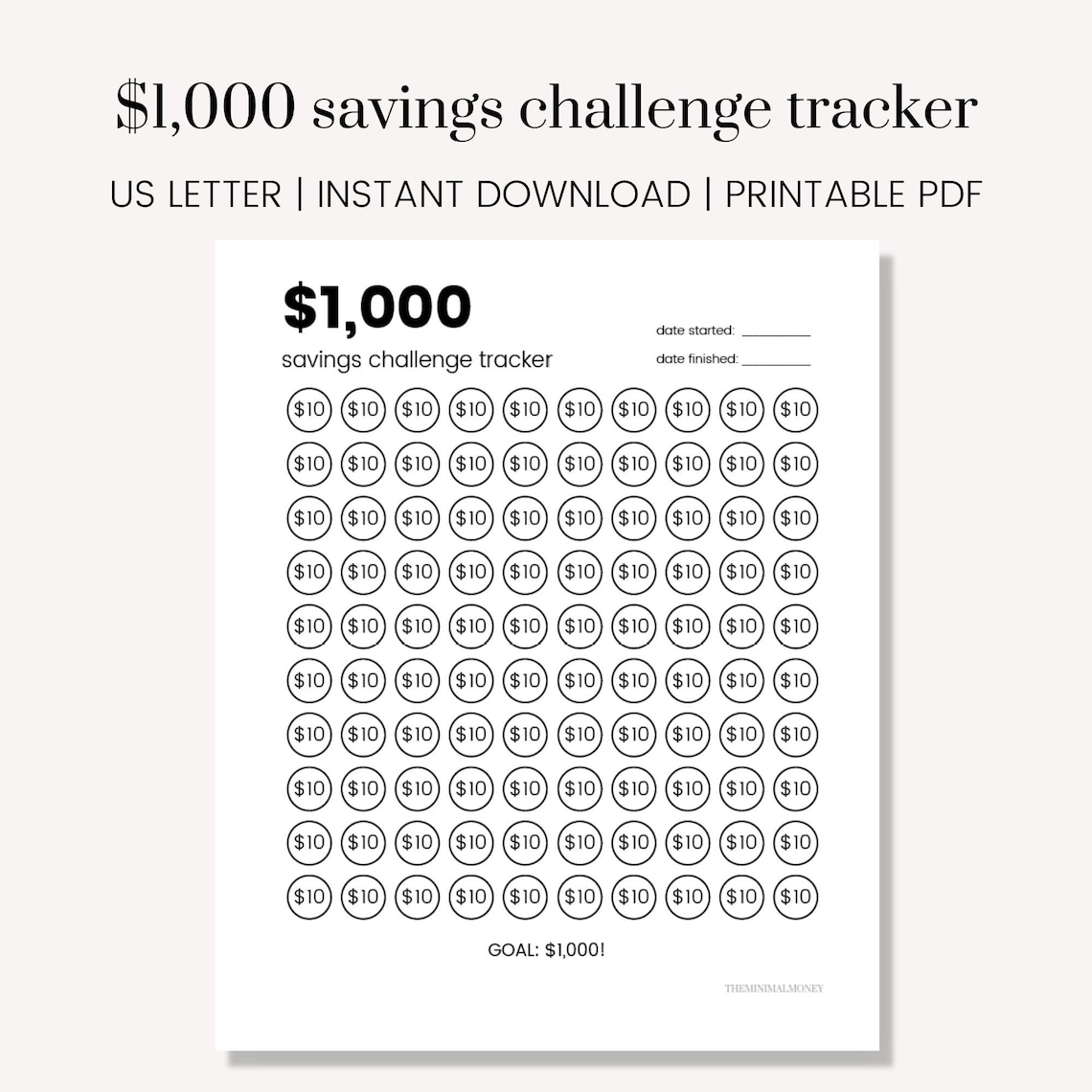 1000 Savings Challenge Tracker Printable 1000 Savings - Etsy UK