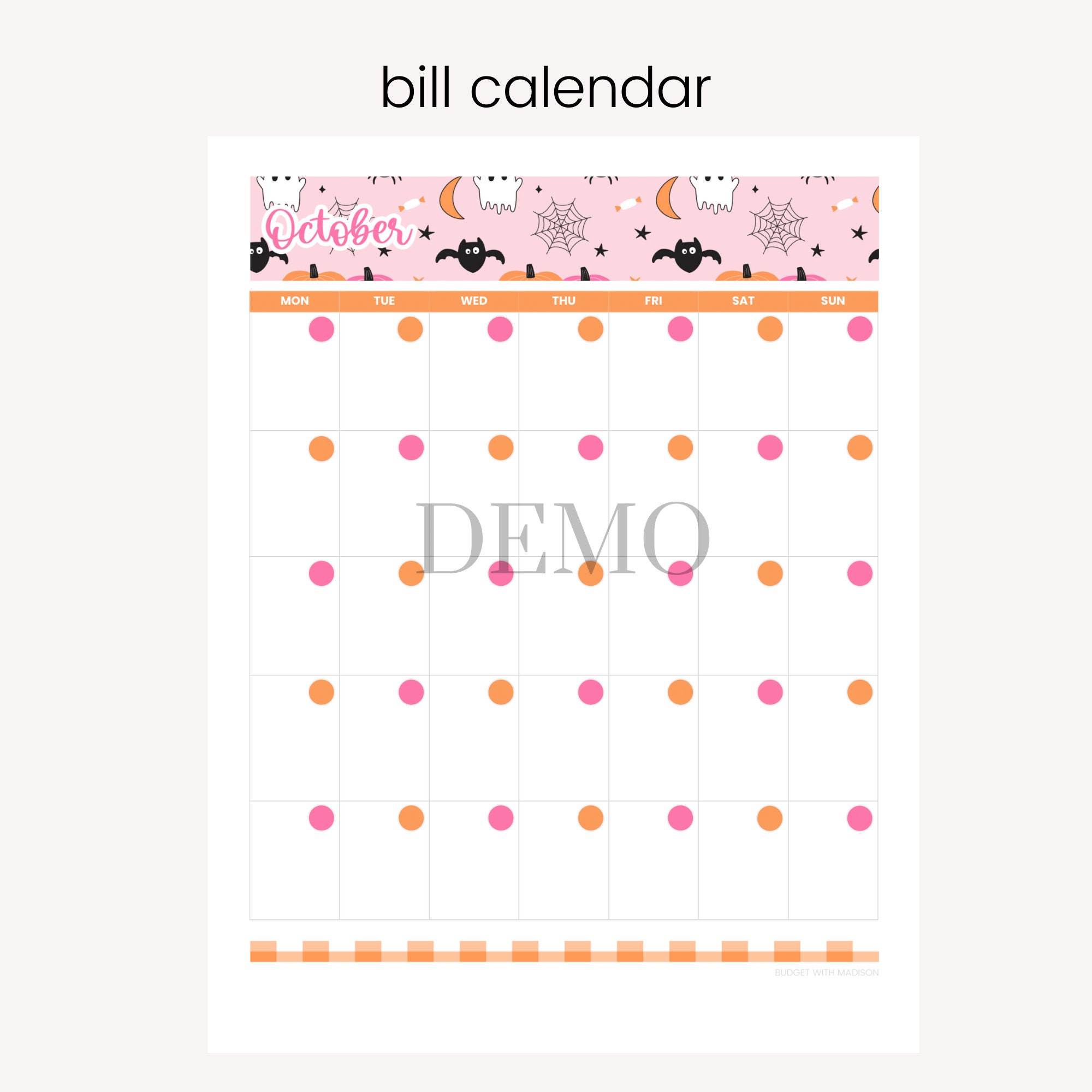 October Budget Kit Calendar Monthly Budget Weekly Check in Paycheck ...