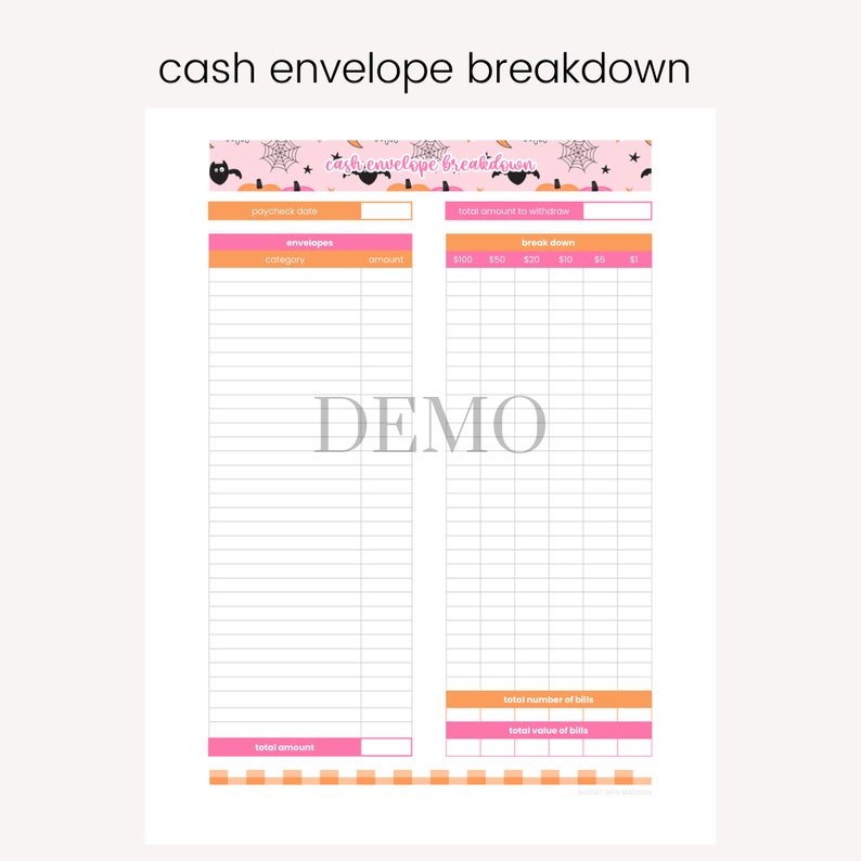 October Budget Kit Calendar Monthly Budget Weekly Check in Paycheck ...