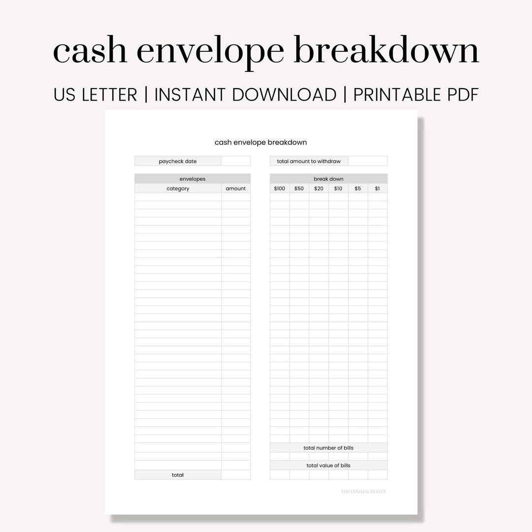 Cash Envelope Breakdown Printable Template Sheet - Etsy