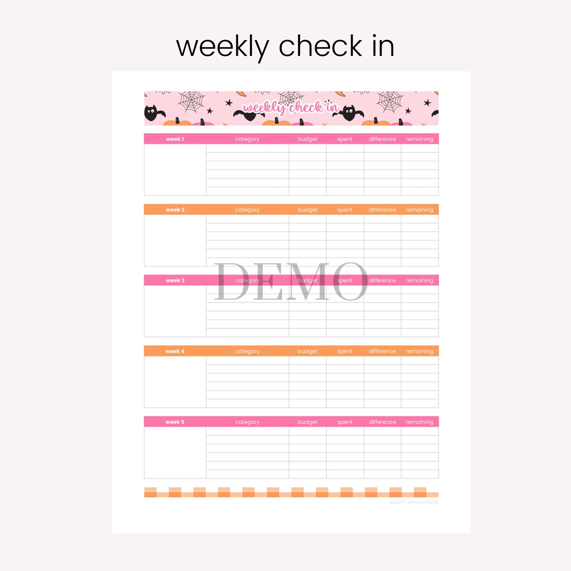 October Budget Kit Calendar Monthly Budget Weekly Check in - Etsy