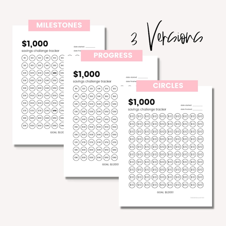1,000 Savings Challenge Tracker Printable | 1000 Savings Challenge | 10 ...