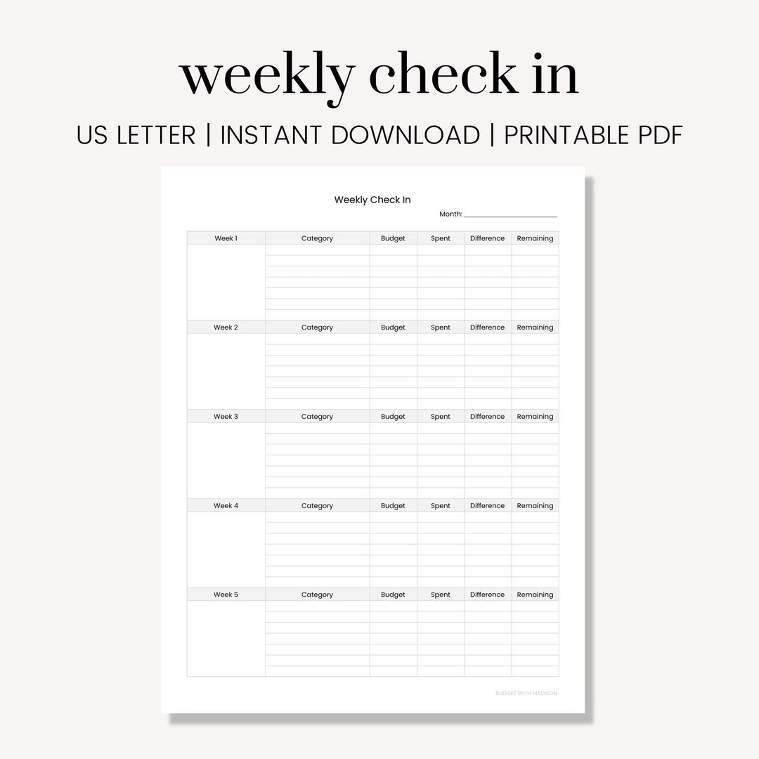 Weekly Check-in Template Printable Sheet Tracker - Etsy