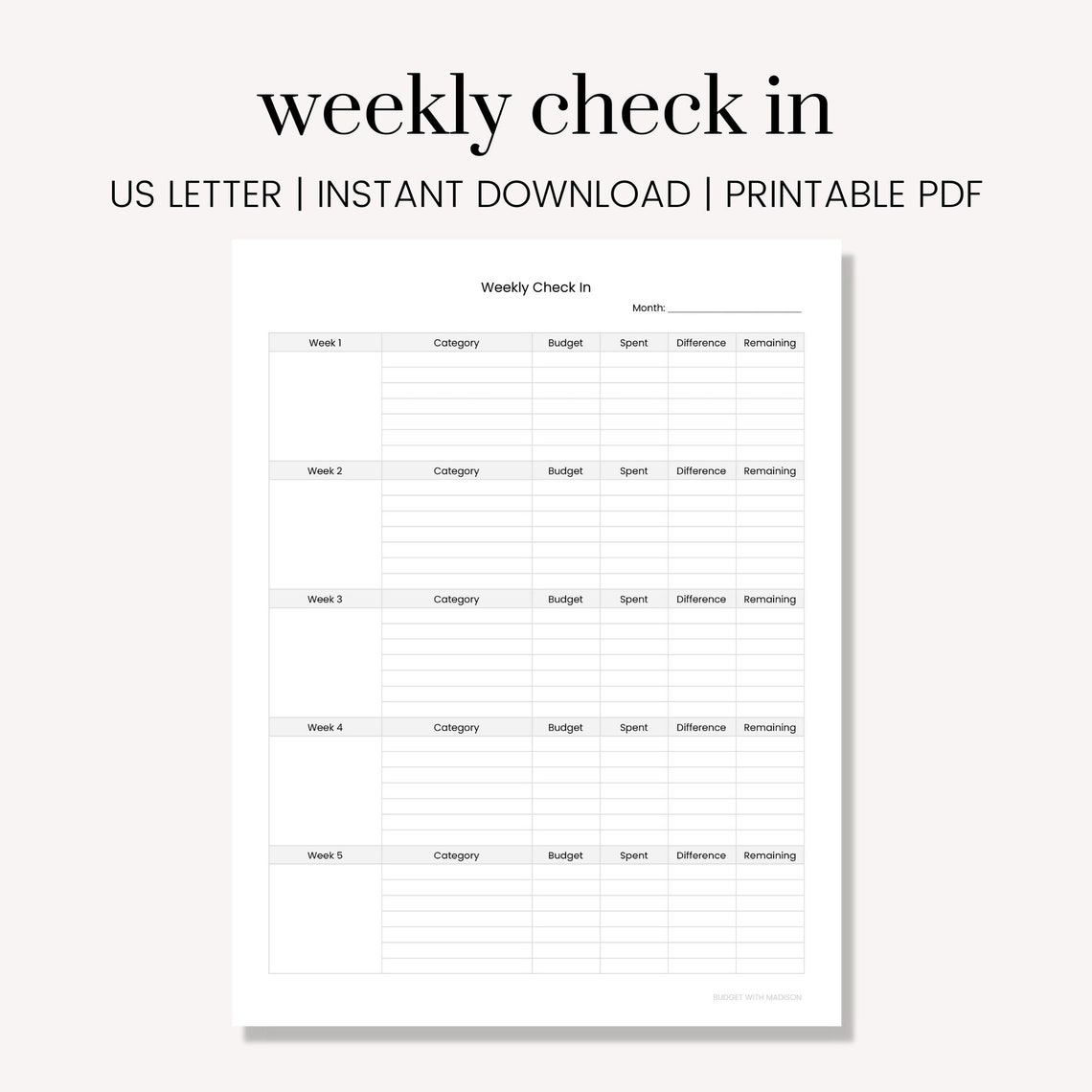Weekly Check-in Template Printable Sheet Tracker - Etsy