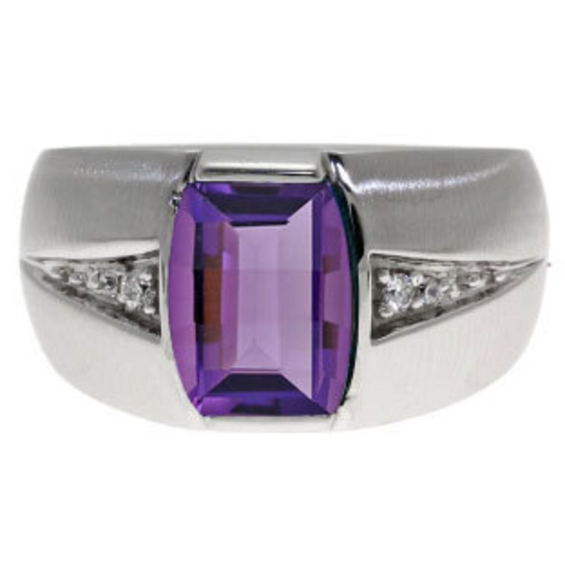 Custom Made Men's Barrel Cut Amethyst Gemstone Diamond Ring in Silver ...