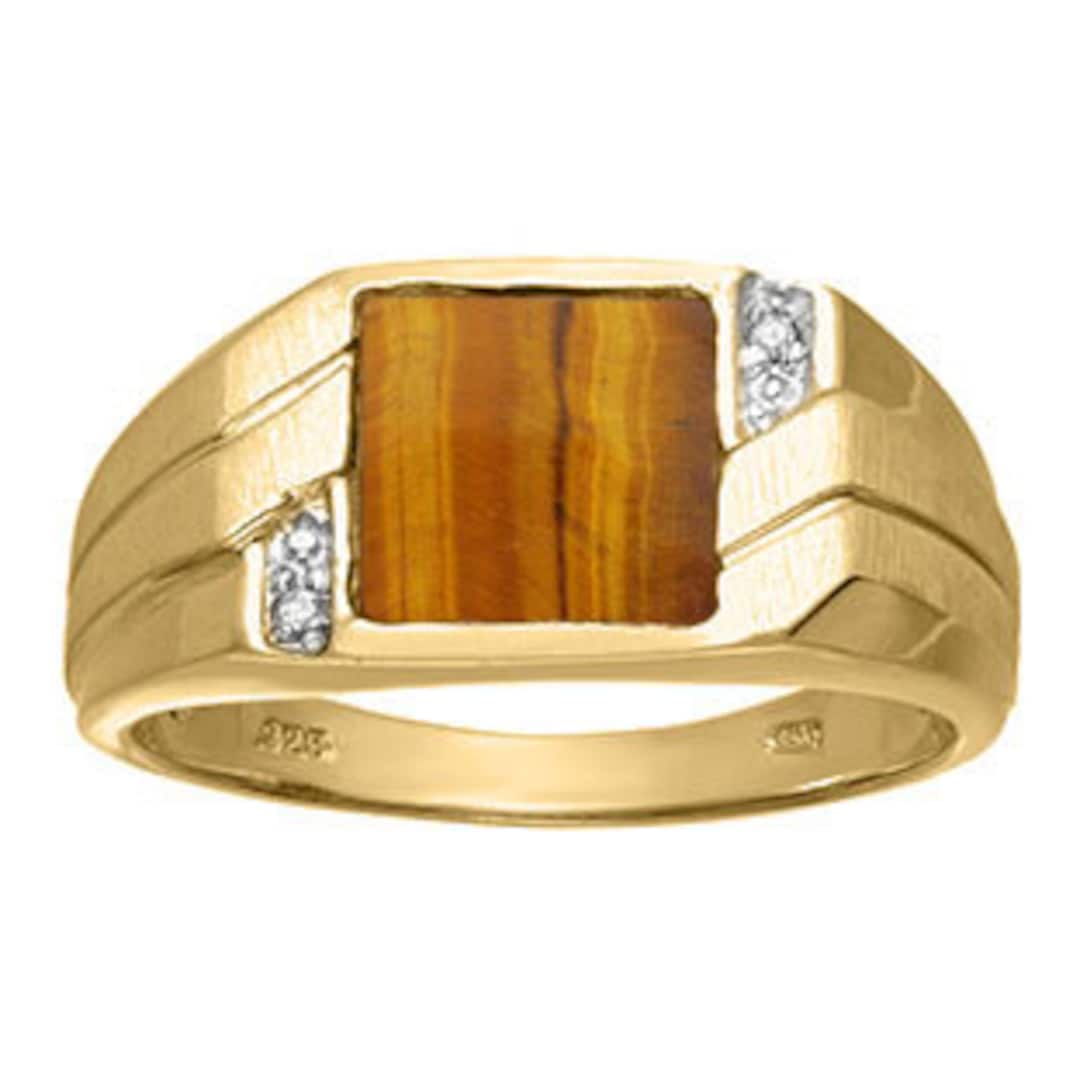 Mens Tiger Eye Ring Mens Square Tigers Eye Diamond Ring in Yellow White ...