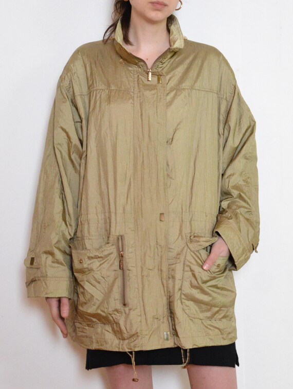 90's taffeta jacket, golden beige vintage sports wind… - Gem