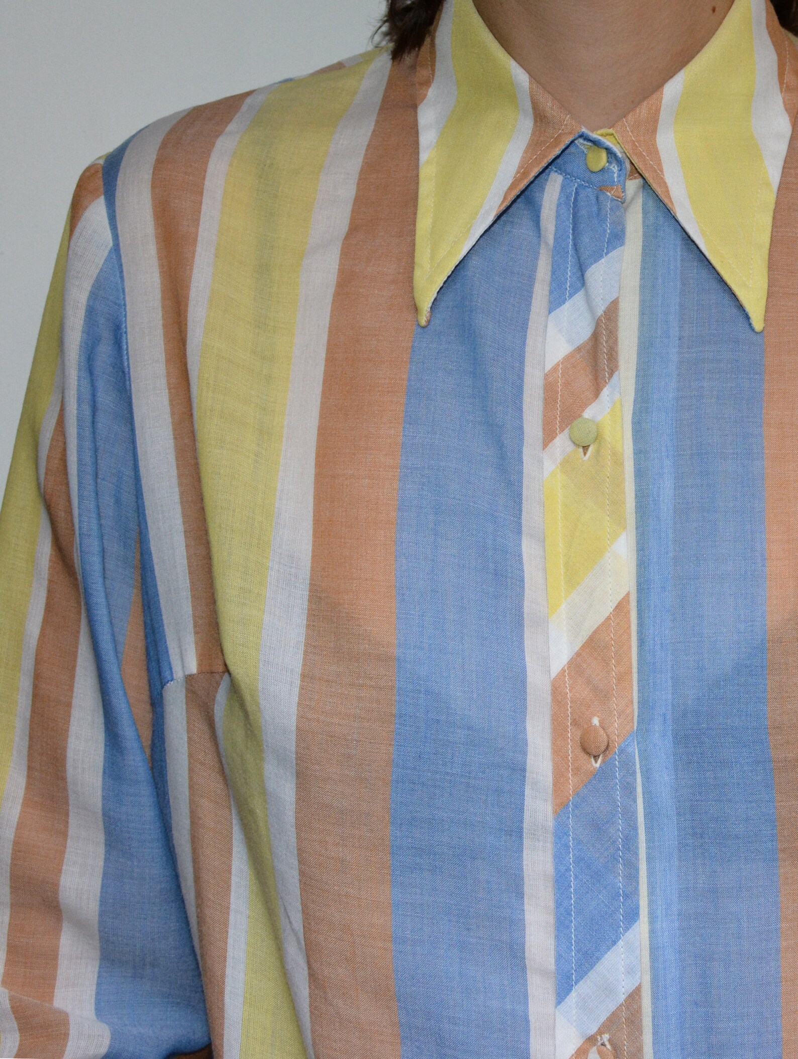70's striped blouse pastel geometric print collared | Etsy