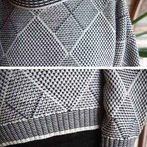 90's Geometric Sweater, Black and White Rhombuses Sweater, Plaid ...