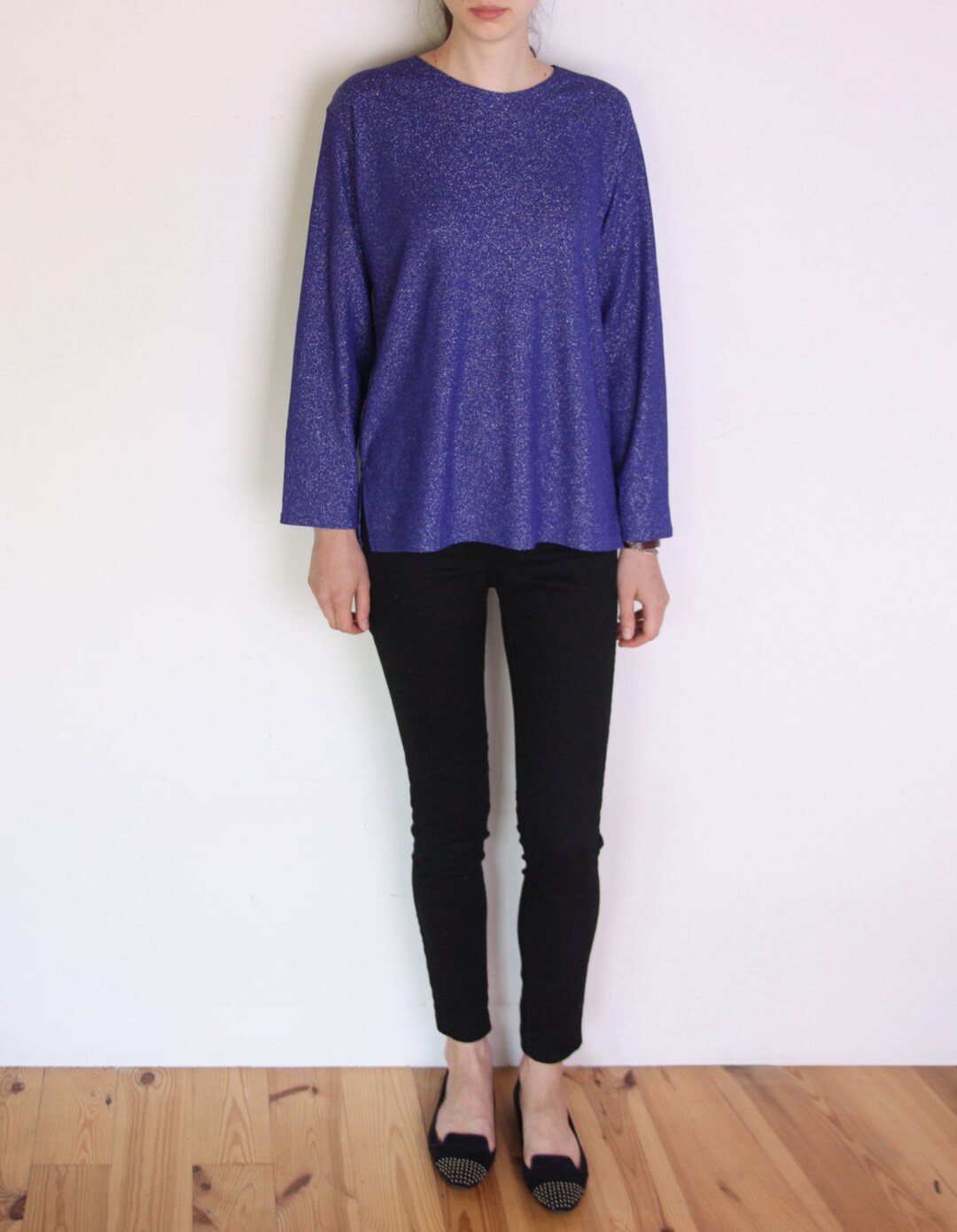 90's Night Sky Metallic Thread Blouse, Blue and Silver Sparkly Blouse ...