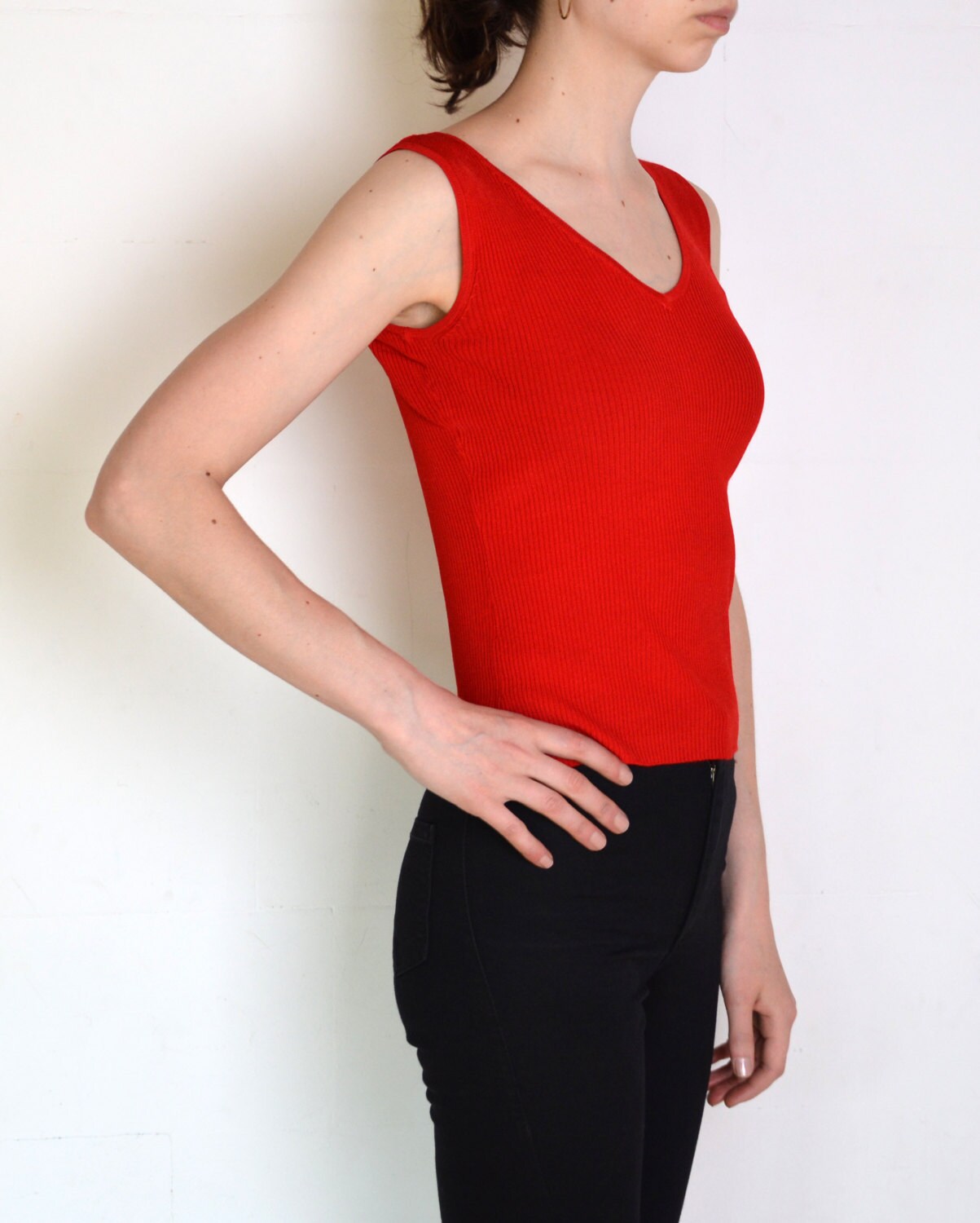 90's Red Ribbed Crossed Straps Blouse Textured Blouse - Etsy