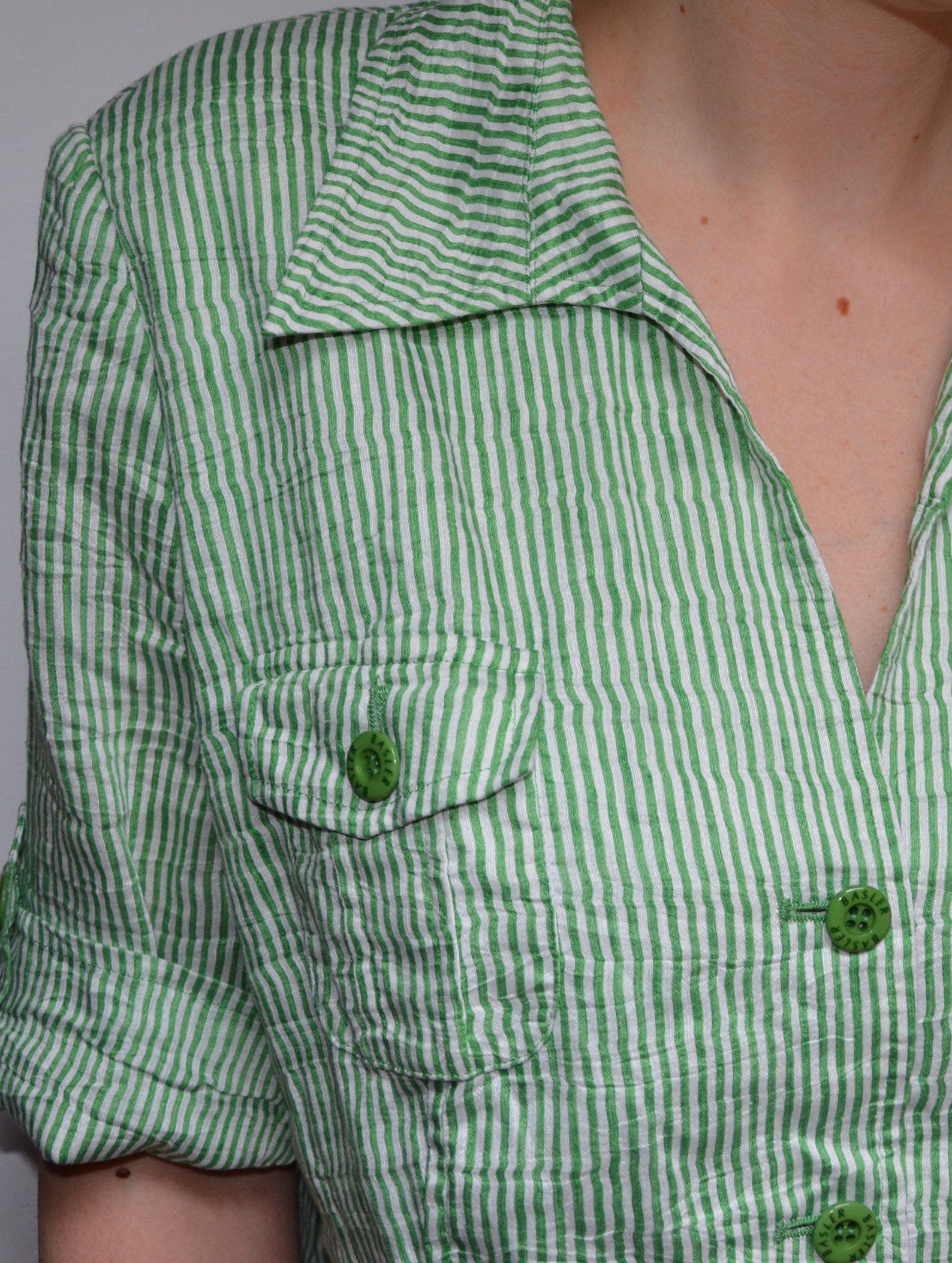 90's Basler Striped Flax Blouse Green and White Short - Etsy