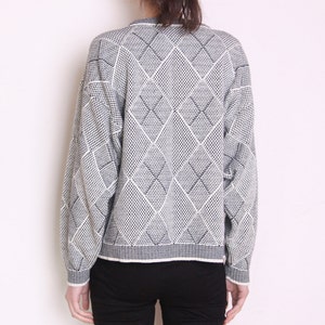 90's Geometric Sweater, Black and White Rhombuses Sweater, Plaid ...