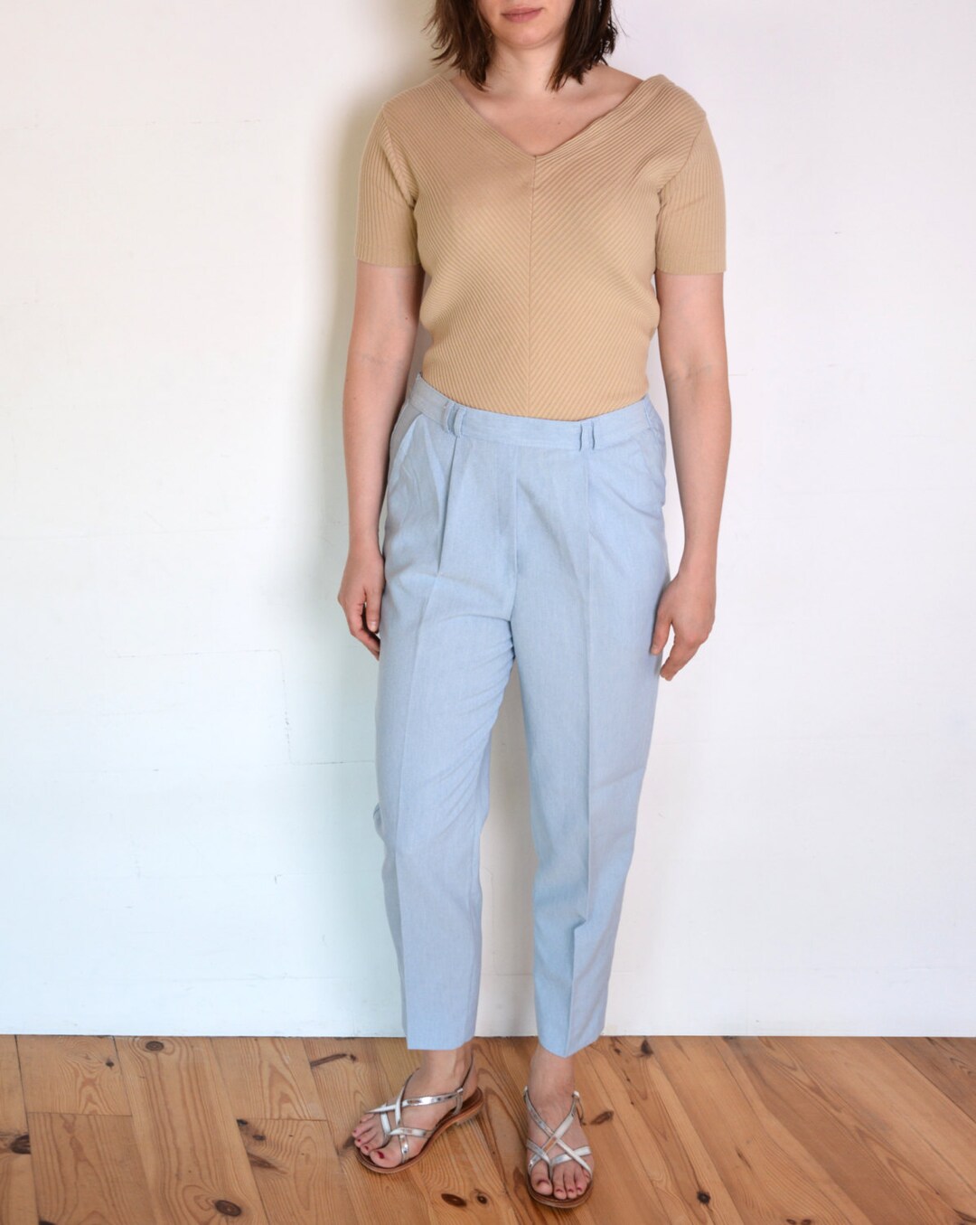 90's Light Blue Creased Pants, Classic High Waisted Pants, Baby Blue ...