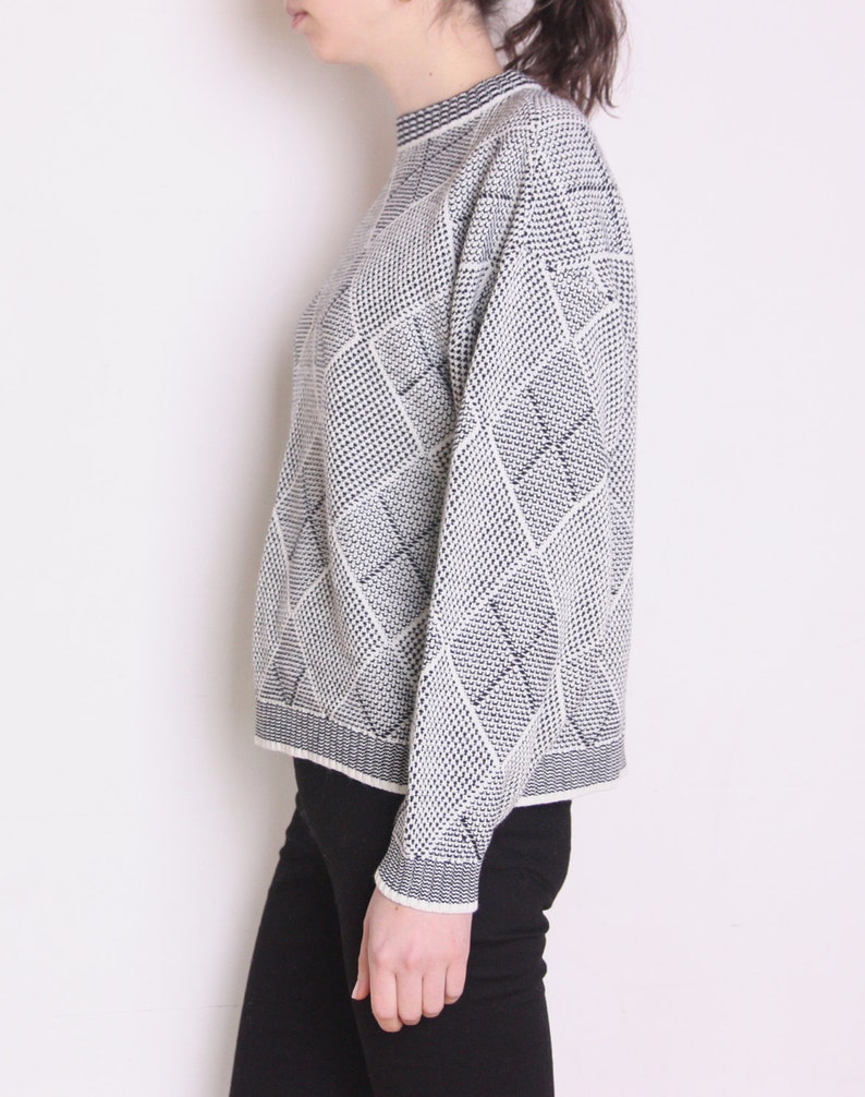 90's Geometric Sweater Black and White Rhombuses Sweater | Etsy