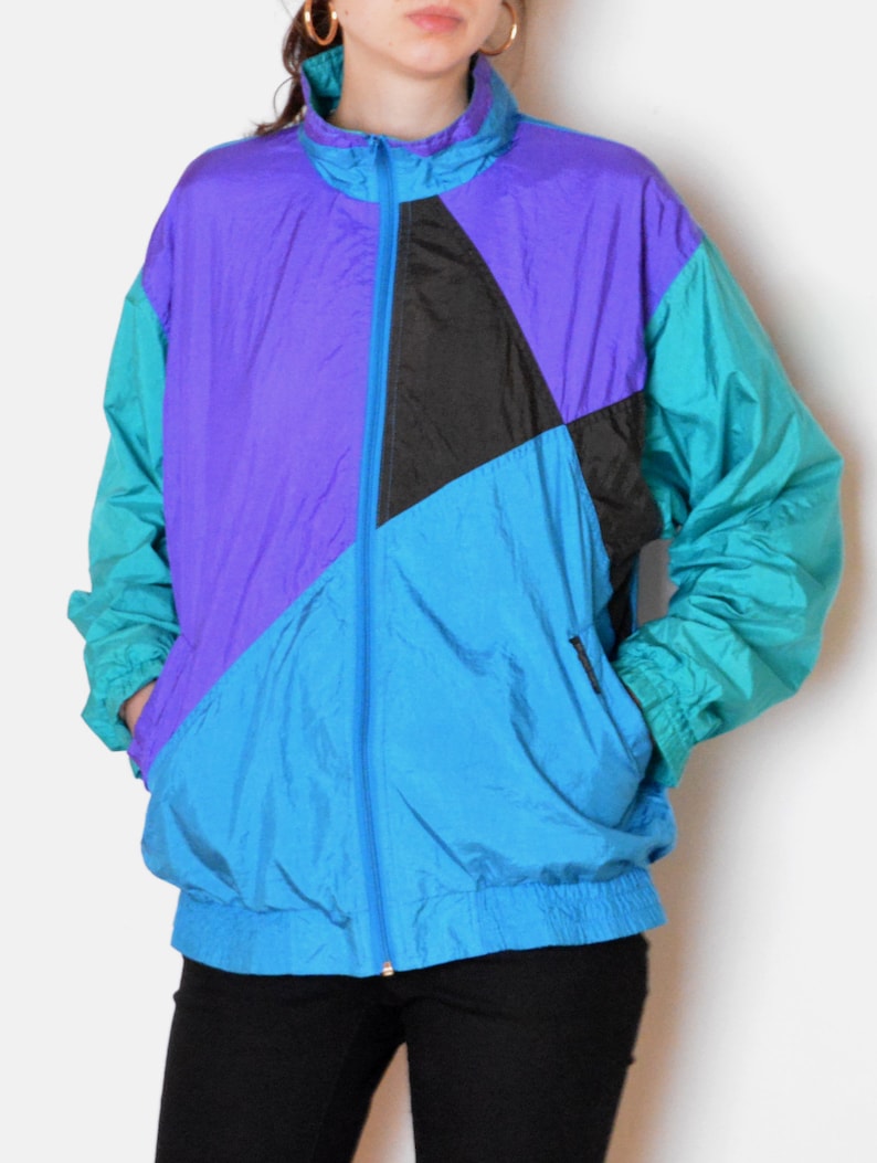 90's Nylon Jacket Colorblock Vintage Sports Jacket Retro - Etsy