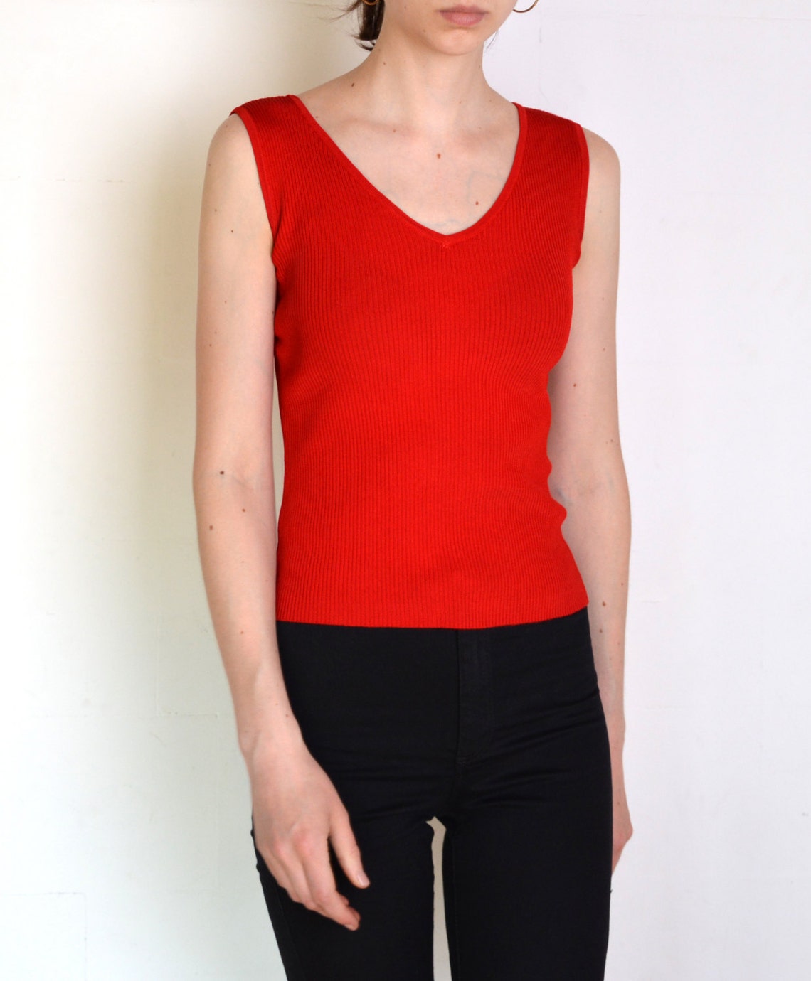 90's Red Ribbed Crossed Straps Blouse Textured Blouse | Etsy