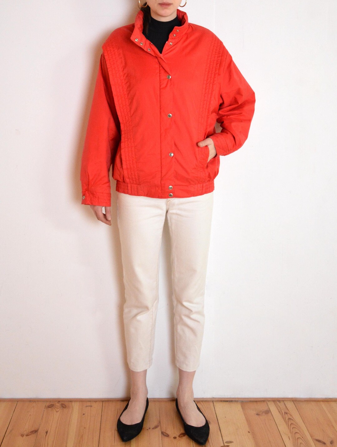 80s Red Jacket With Quilted Detail, Vintage Retro Hooded Windbreaker ...