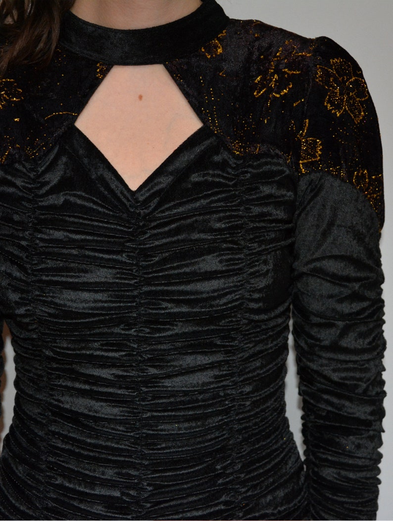 90's Draped Velvet Bodycon Dress With Glitter Golden - Etsy