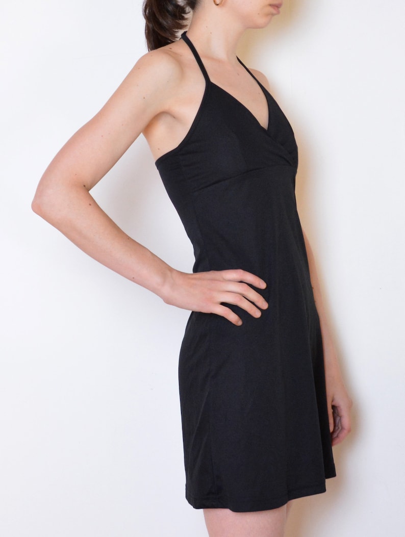 90's Black Lycra Mini Dress Faux Wrap Neckline Open Back - Etsy