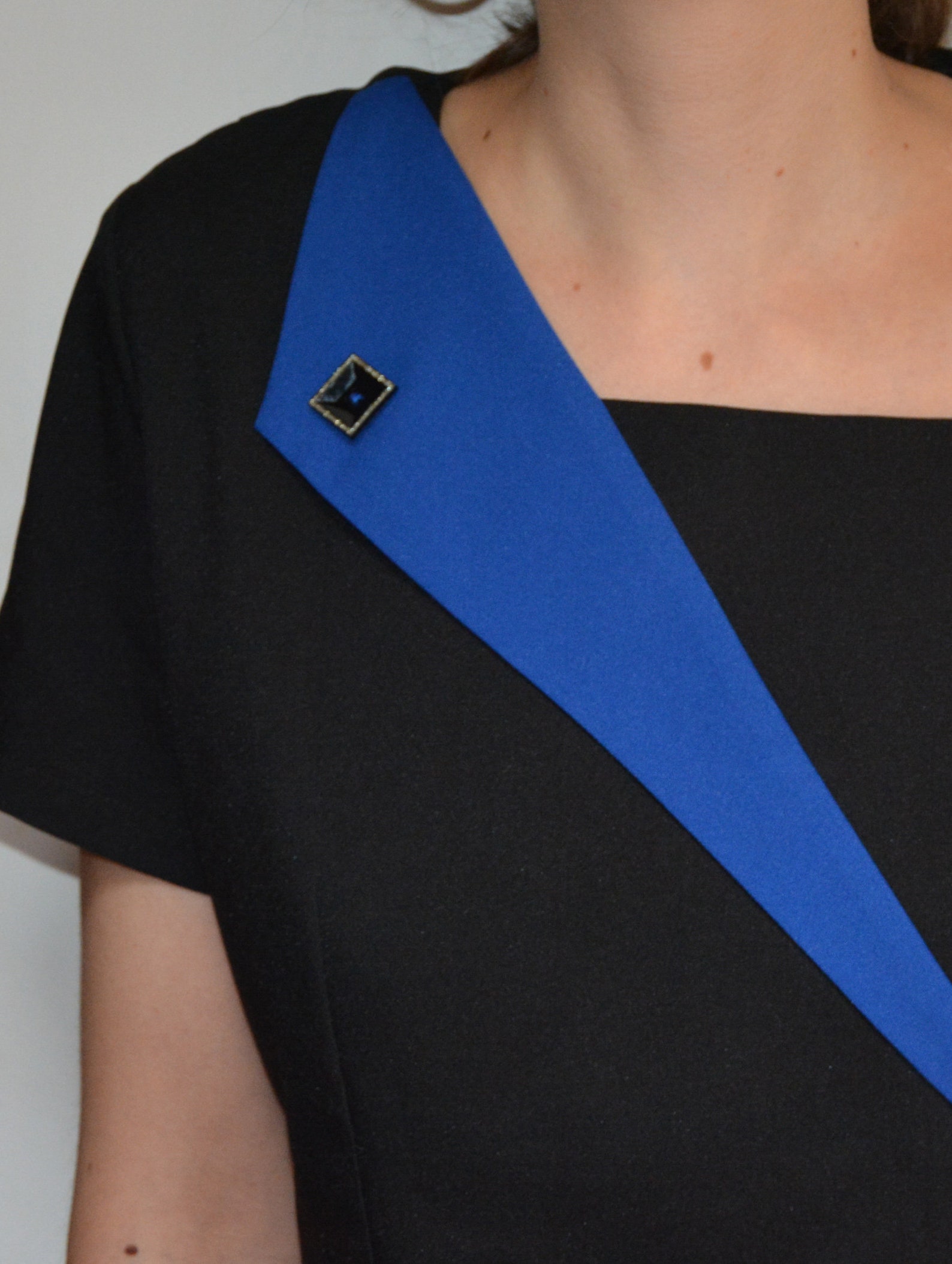 80's Tunic With Asymmetric Collar Geometric Black and - Etsy