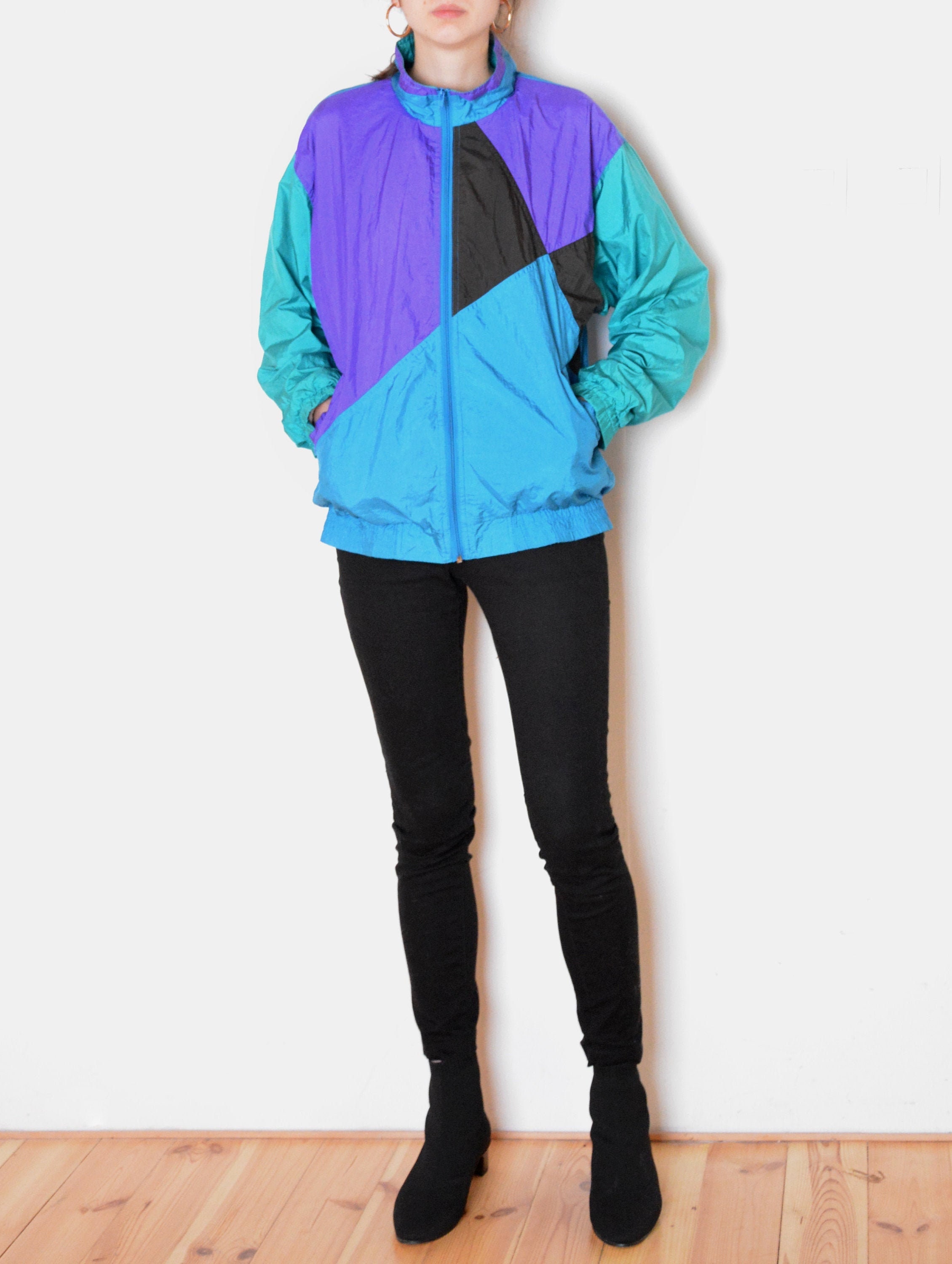 90's Nylon Jacket Colorblock Vintage Sports Jacket Retro - Etsy