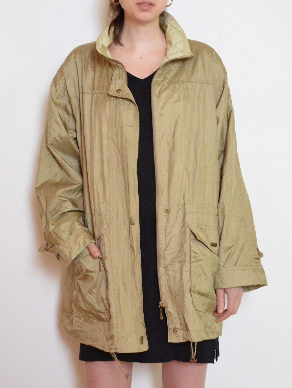 90's Taffeta Jacket Golden Beige Vintage Sports - Etsy