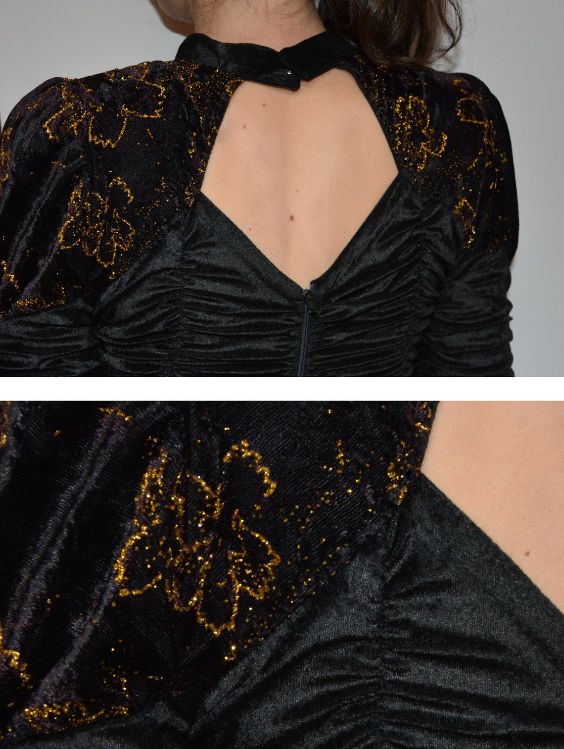 90's Draped Velvet Bodycon Dress With Glitter Golden | Etsy