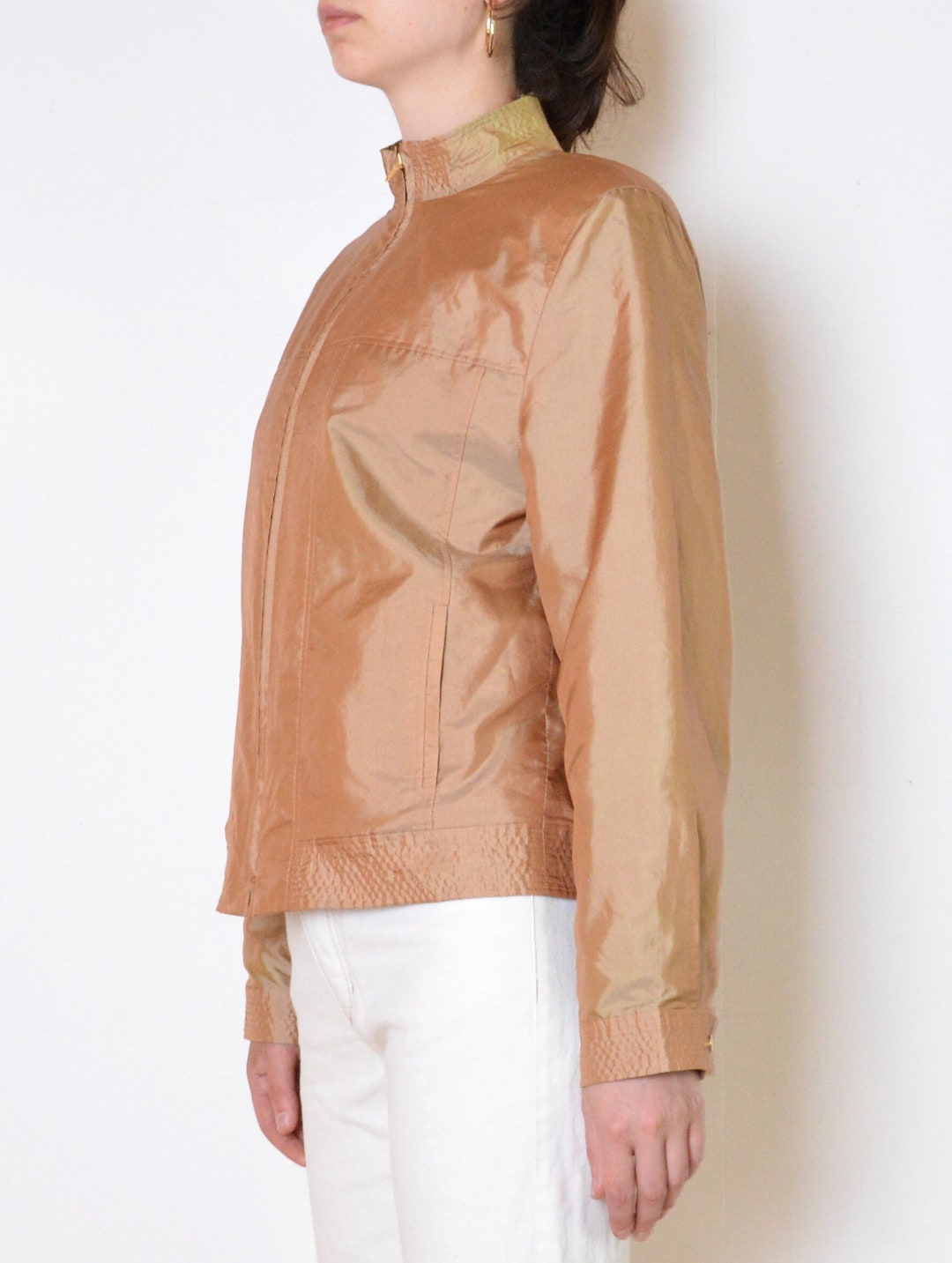 90's Opalescent Taffeta Jacket, Two Tone Beige Brown Vintage ...