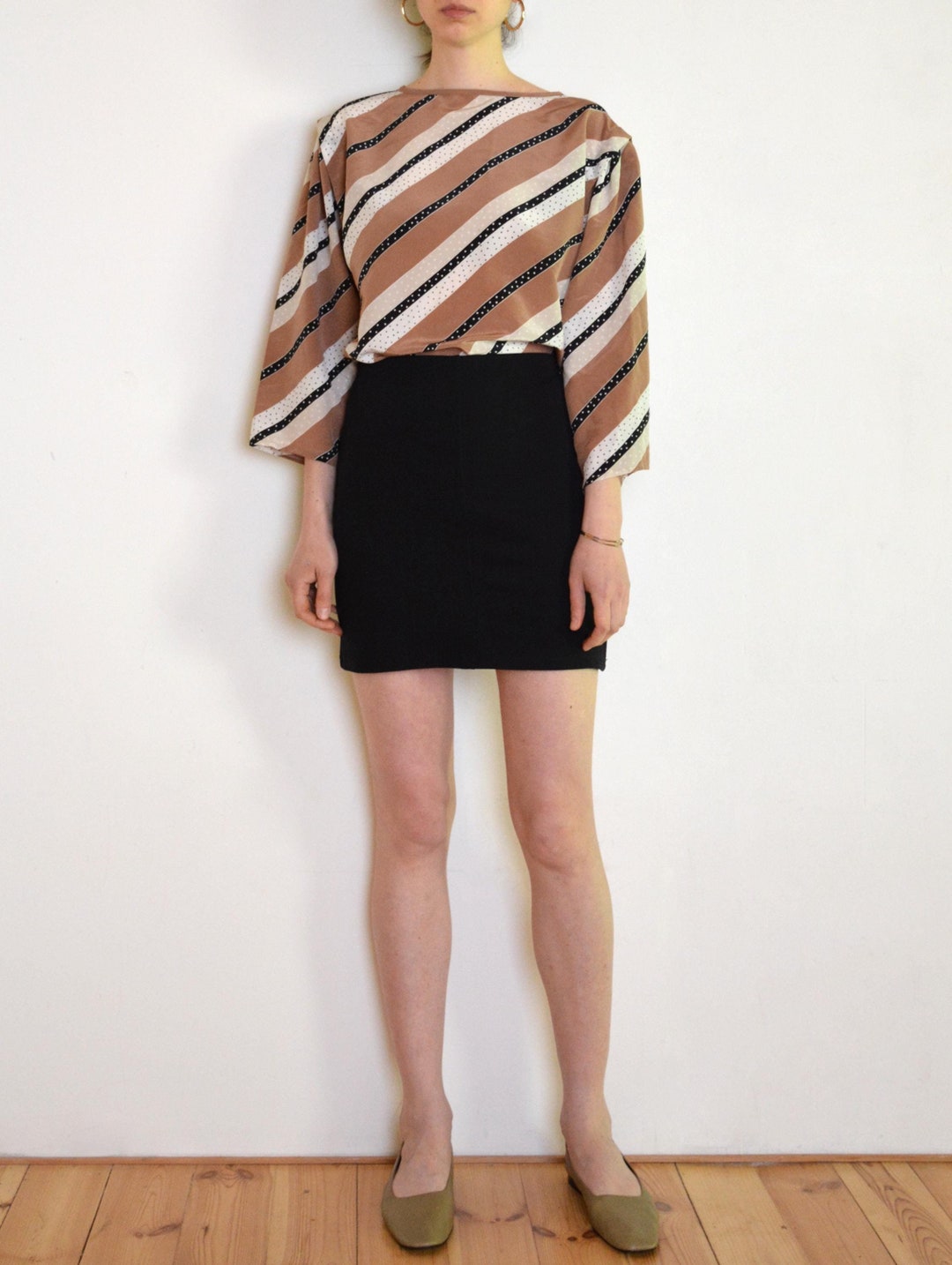 80s Swedish Diagonal Stripes Blouse, Beige and White Retro Vintage Top ...