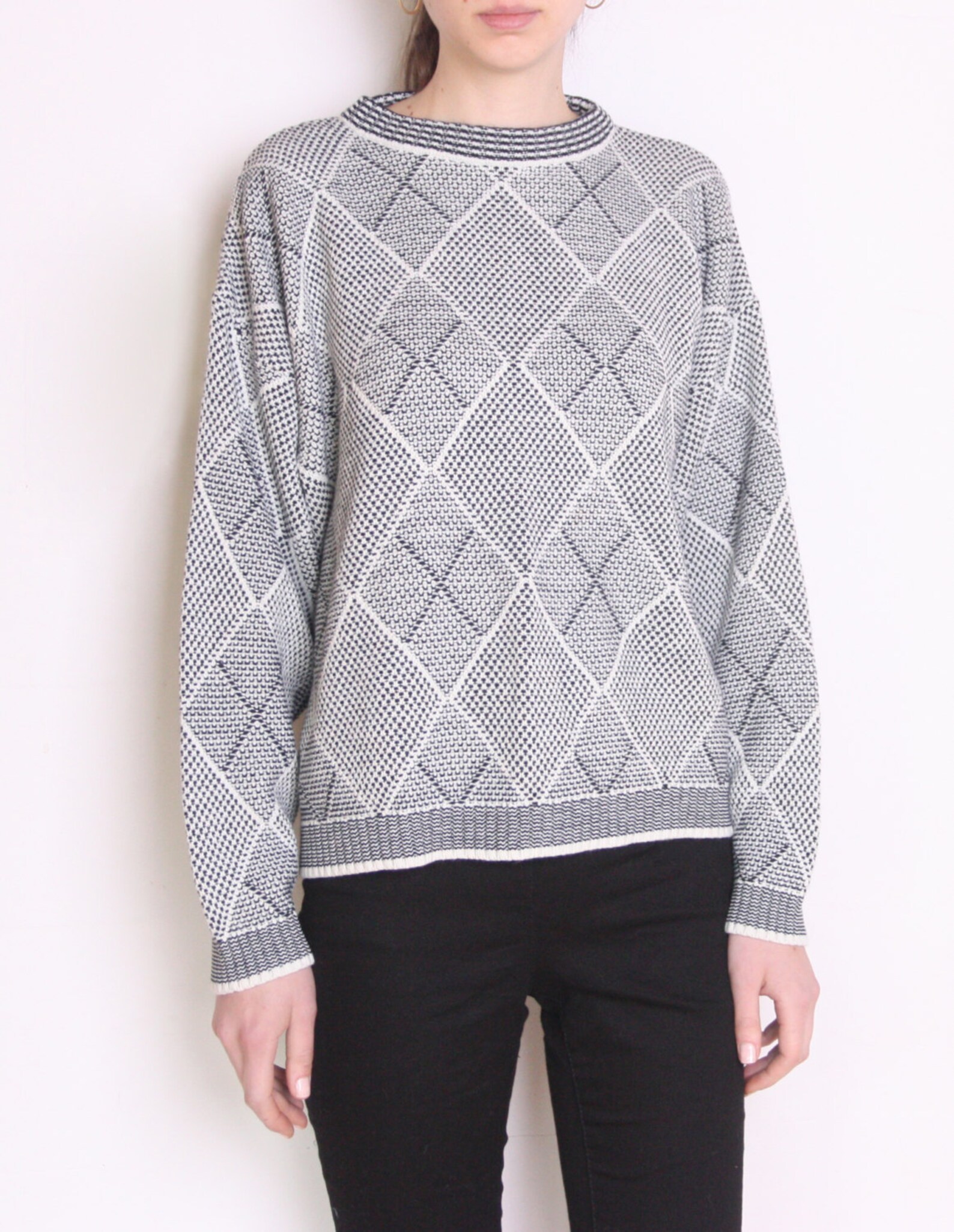 90's Geometric Sweater Black and White Rhombuses Sweater | Etsy