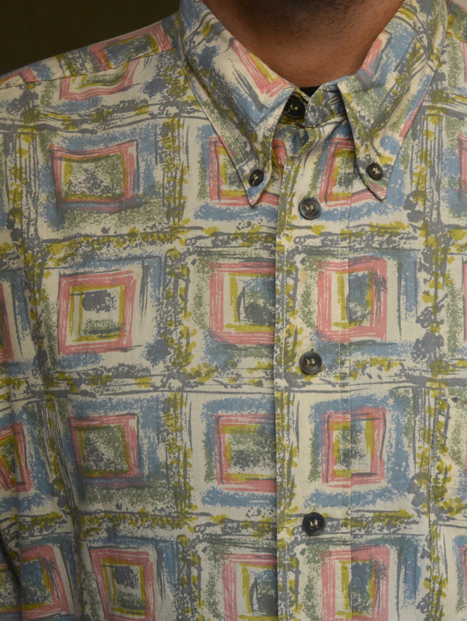 90's Abstract Print Shirt Vintage Pastel Shapes Short - Etsy