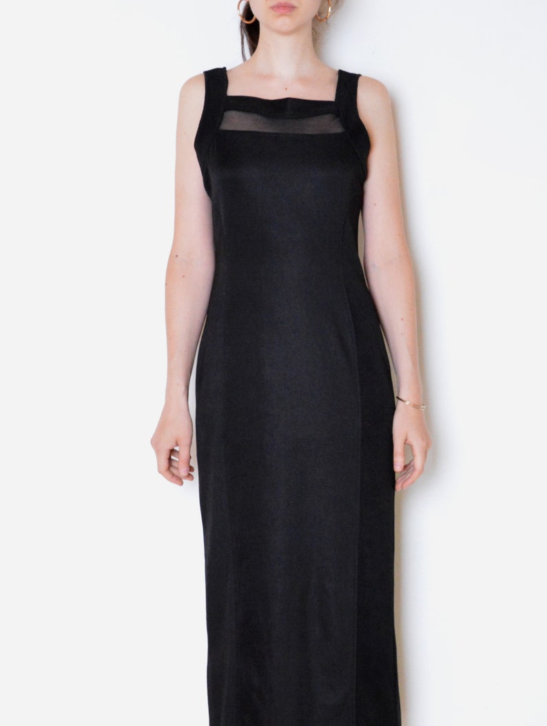 90's Sheer Panel Dress Black Maxi Dress Long Bodycon - Etsy