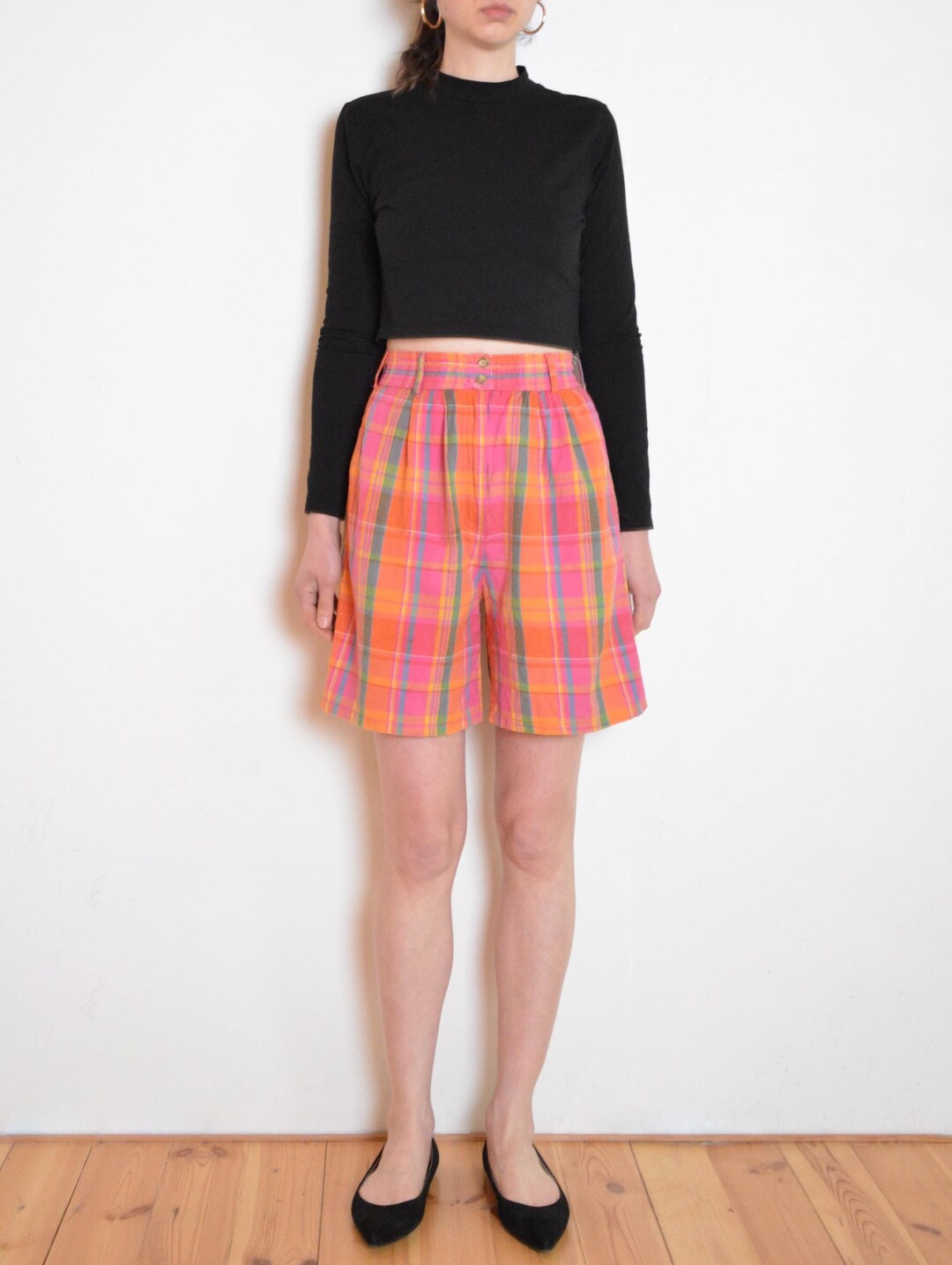 90s Plaid Print Shorts, Checked Preppy Shorts, Vintage Bermuda Shorts ...