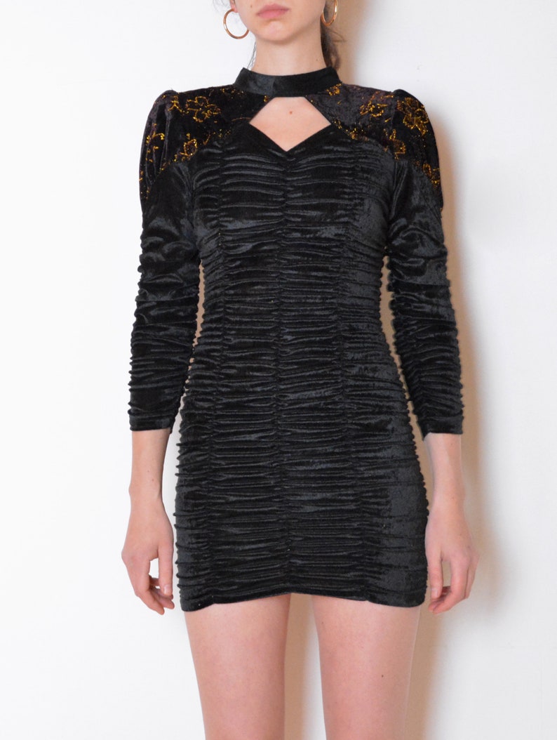 90's Draped Velvet Bodycon Dress With Glitter Golden | Etsy