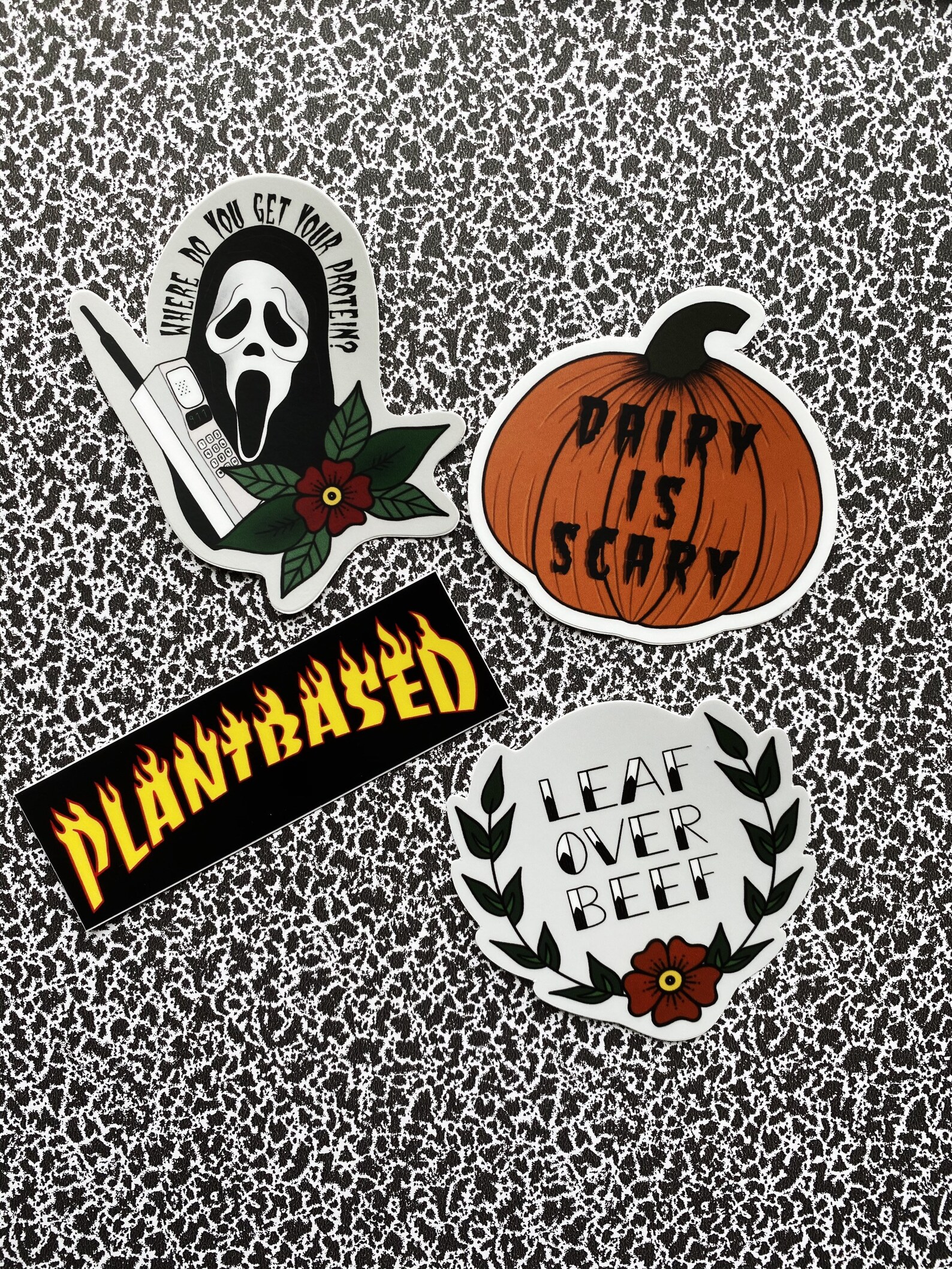 STICKER PACK: 4 Vegan Plant Based Stickers, Spooky Vegetarian Sticker ...