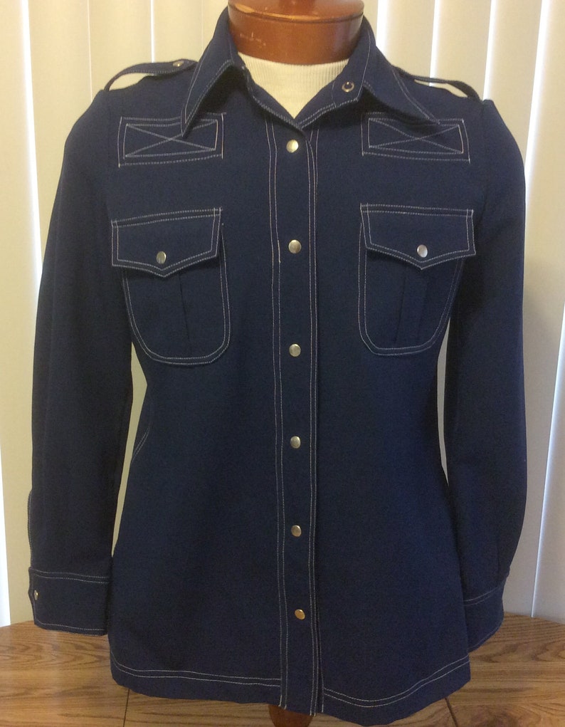 Vintage 80s Blue Polyester Double Knit Disco Shirt Jacket Snap | Etsy