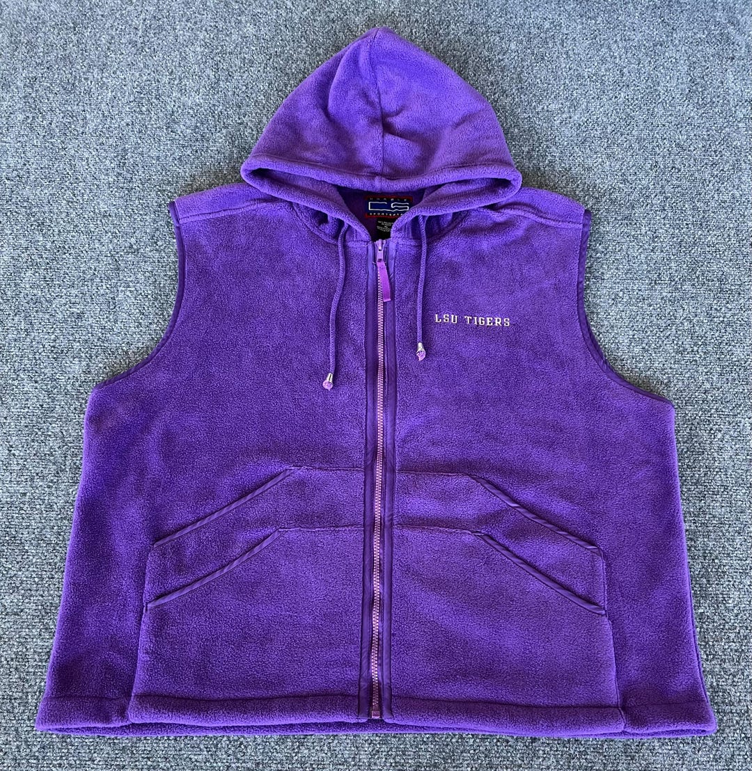 LSU Tigers Mens XL VTG Crable Sportswear Purple Fleece Hoodie Vest Full ...