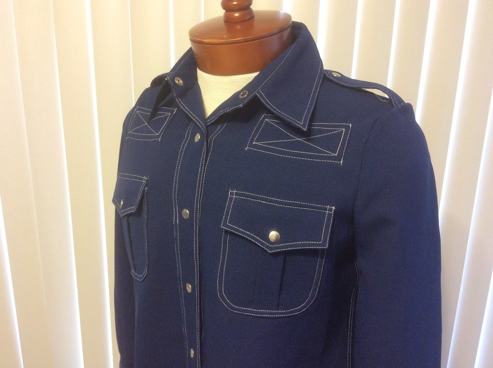 Vintage 80s Blue Polyester Double Knit Disco Shirt Jacket Snap | Etsy