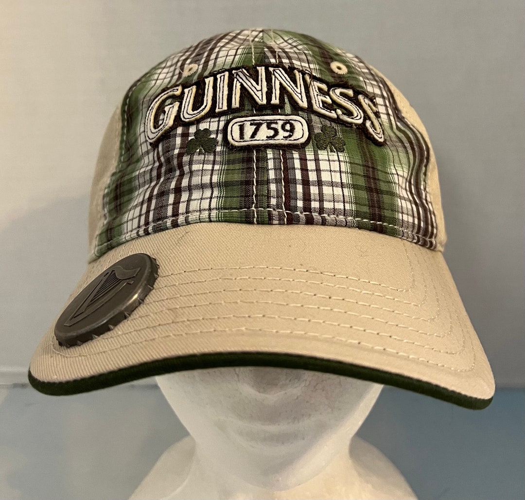 Guinness Beer Hat Strap Back Ball Cap Beige Green Plaid Bottle - Etsy