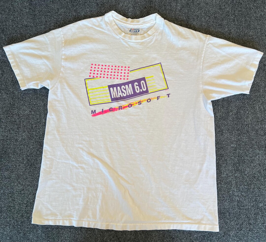 Microsoft Masm 6,0 CTG T Shirt White Neon Logo Spellout Single Stitch ...